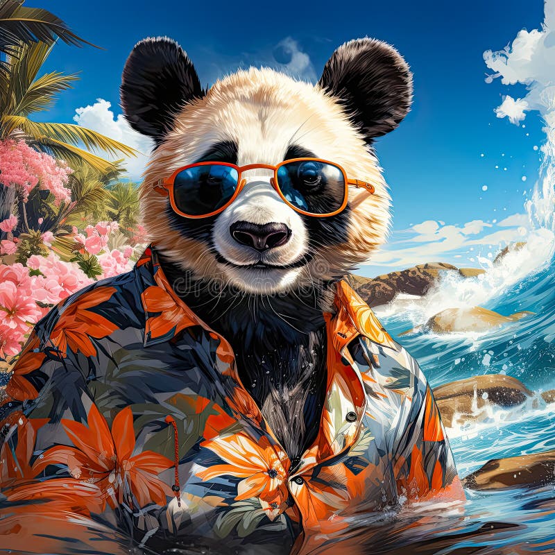 Panda Resting on Sea AI Generated Stock Illustration - Illustration of ...