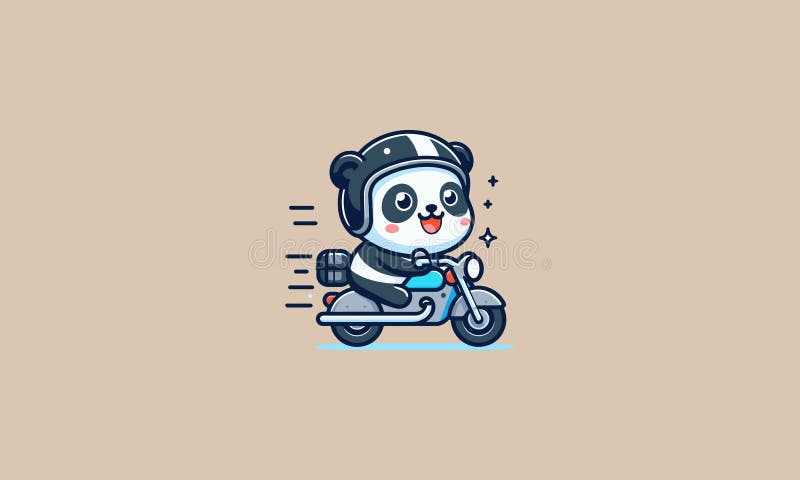 Panda Riding Motorcycle Vector Illustration Flat Design Stock ...