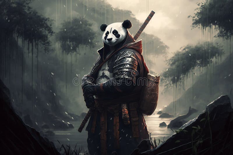 Panda Samurai in Mountain Landscape, AI Generated Illustration Stock ...