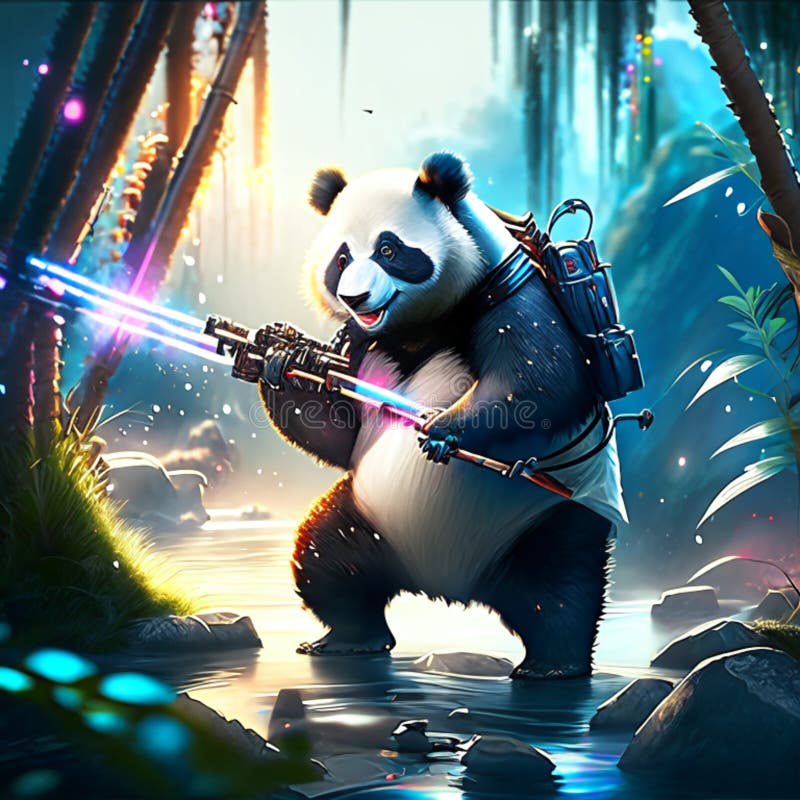 Panda with a Samurai Sword in His Hand. 3d Rendering Generative AI ...