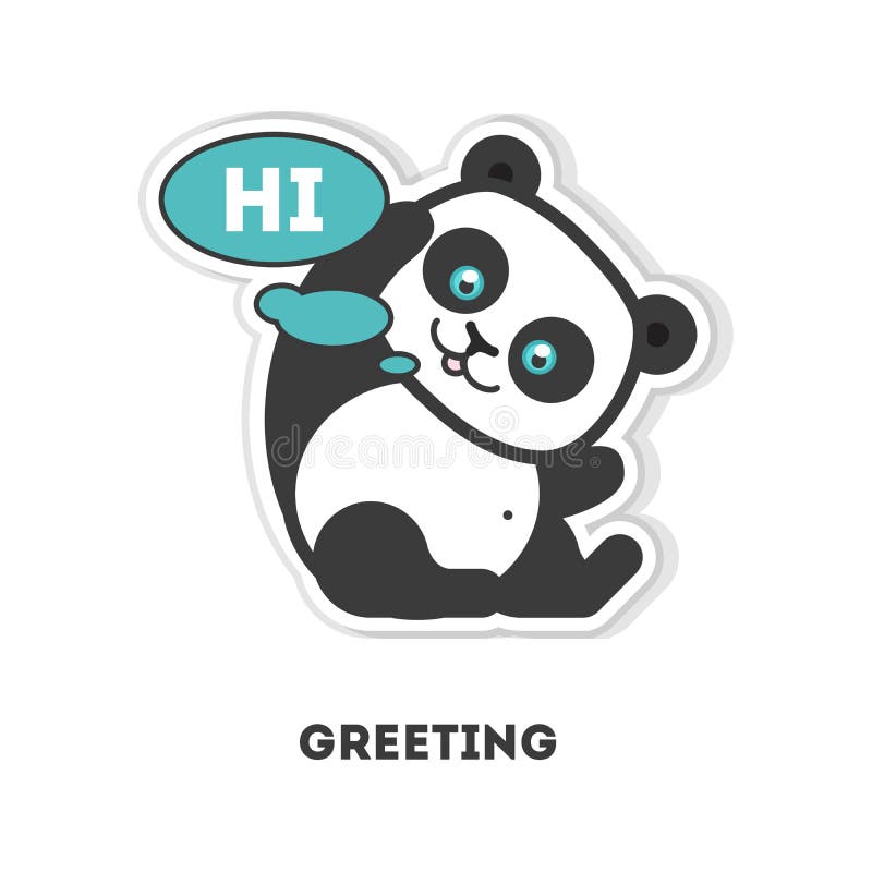 Panda Says Good Morning. Vector. Cartoon Bear on Blue Background Stock ...