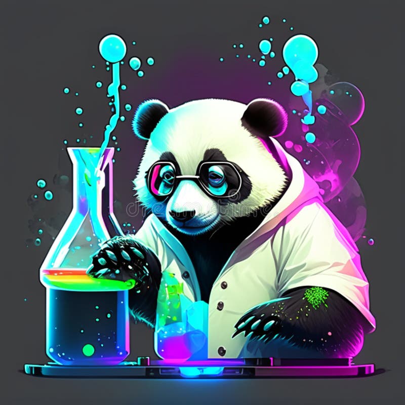 Panda Scientist in a Laboratory. Vector Illustration in Neon Style ...