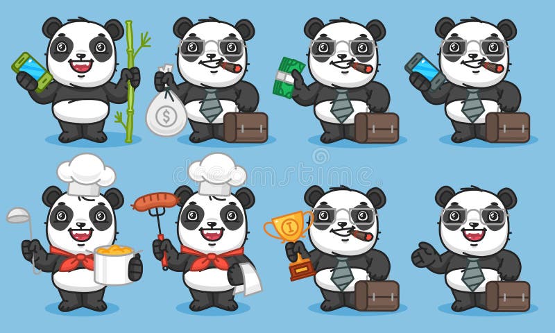 Panda Set Characters Part 3 Vector Illustratie - Illustration of geld ...