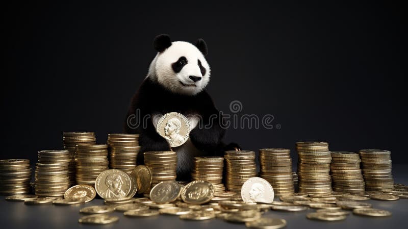 Panda with Several Gold Coins Stock Illustration - Illustration of ...