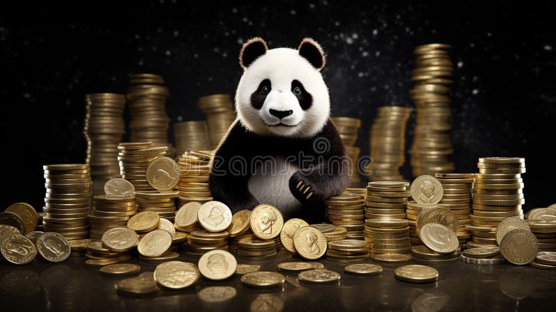 Panda with Several Gold Coins Stock Illustration - Illustration of ...