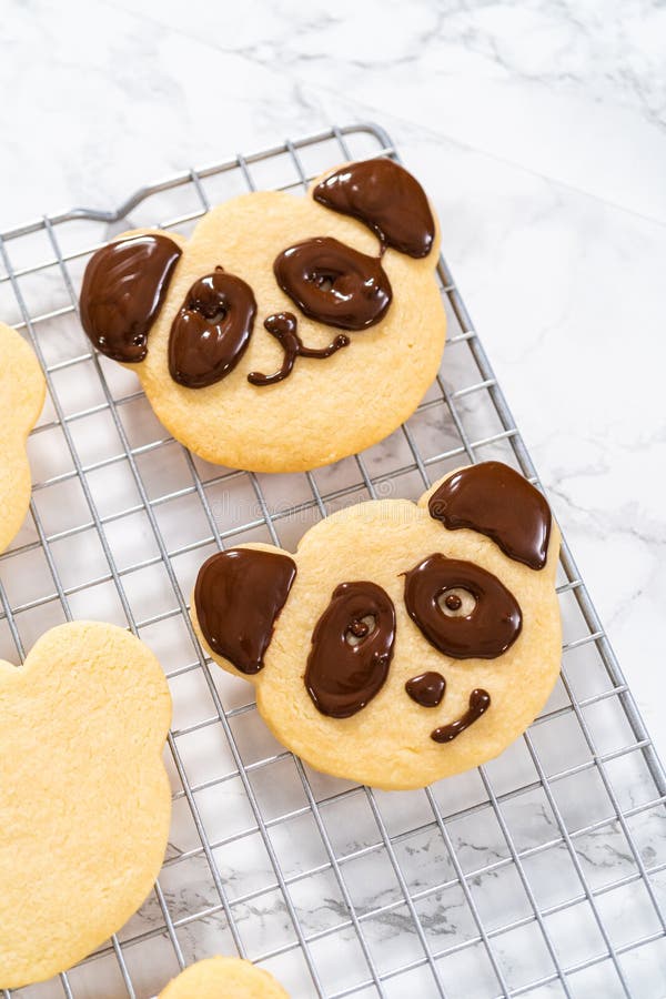 Panda Shaped Shortbread Cookies with Chocolate Icing Stock Image ...