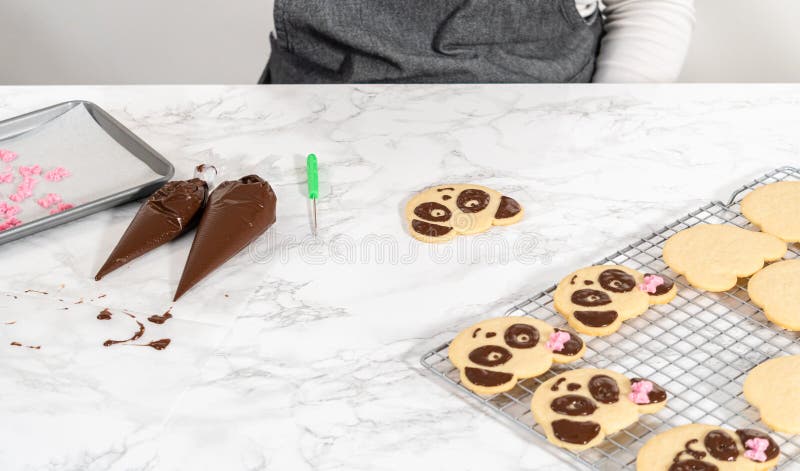 Panda Shaped Shortbread Cookies with Chocolate Icing Stock Image ...