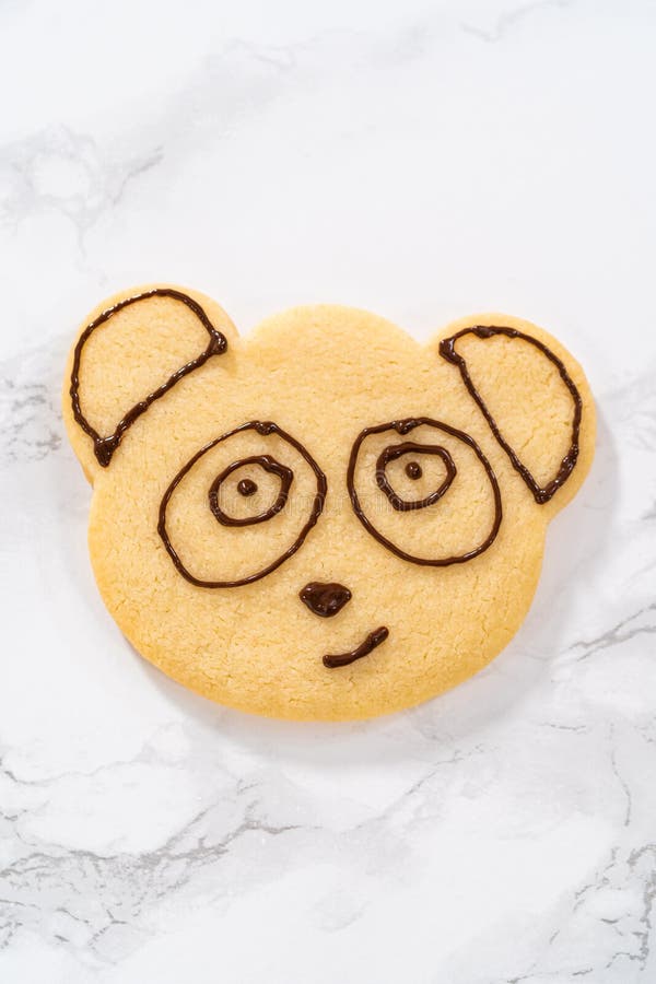 Panda Shaped Shortbread Cookies with Chocolate Icing Stock Photo ...