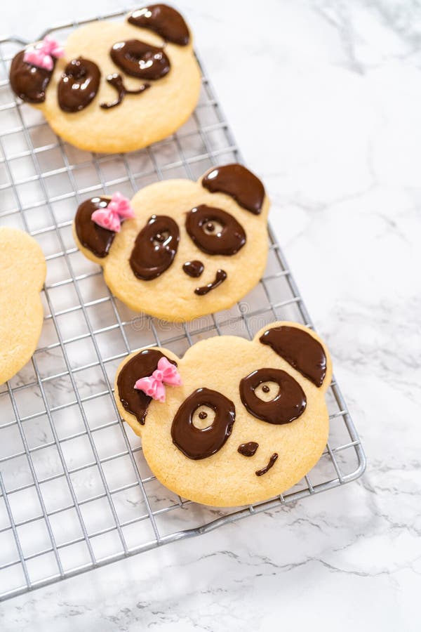 Panda Shaped Shortbread Cookies with Chocolate Icing Stock Image ...