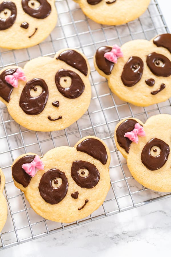 Panda Shaped Shortbread Cookies with Chocolate Icing Stock Photo ...