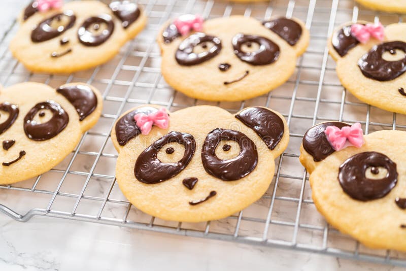 Panda Shaped Shortbread Cookies with Chocolate Icing Stock Photo ...
