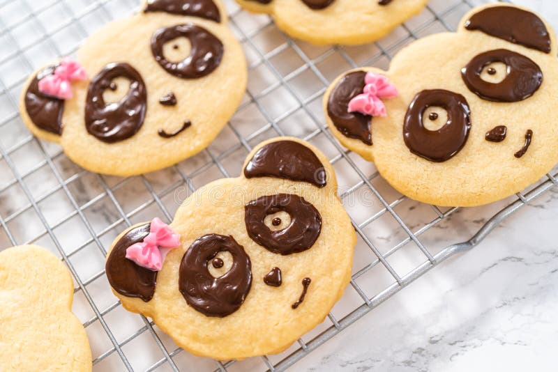 Panda Shaped Shortbread Cookies with Chocolate Icing Stock Photo ...