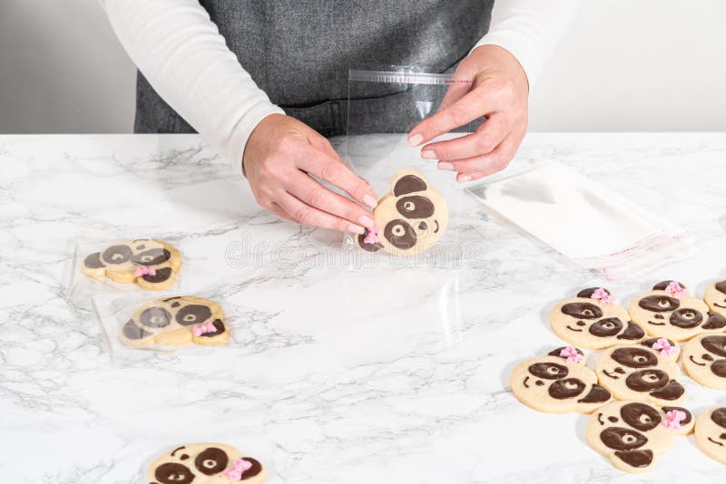 Panda Shaped Shortbread Cookies with Chocolate Icing Stock Photo ...