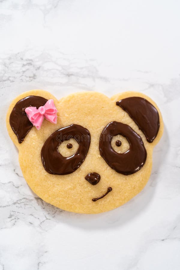 Panda Shaped Shortbread Cookies with Chocolate Icing Stock Image ...