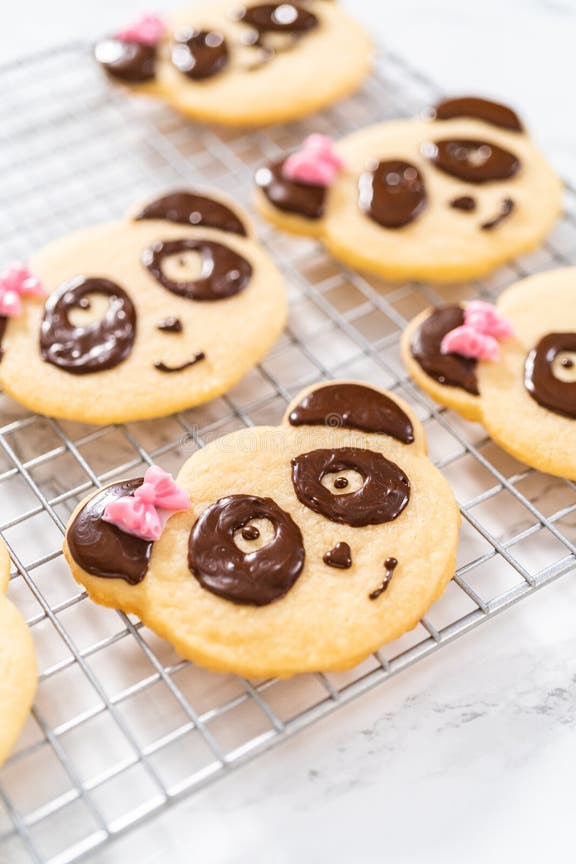 Panda Shaped Shortbread Cookies with Chocolate Icing Stock Photo ...