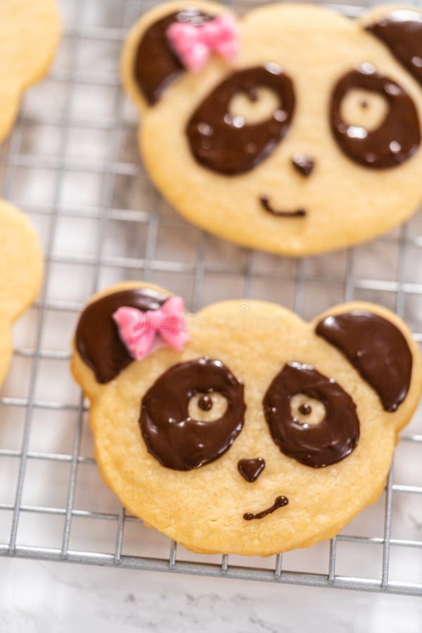 Panda Shaped Shortbread Cookies with Chocolate Icing Stock Photo ...