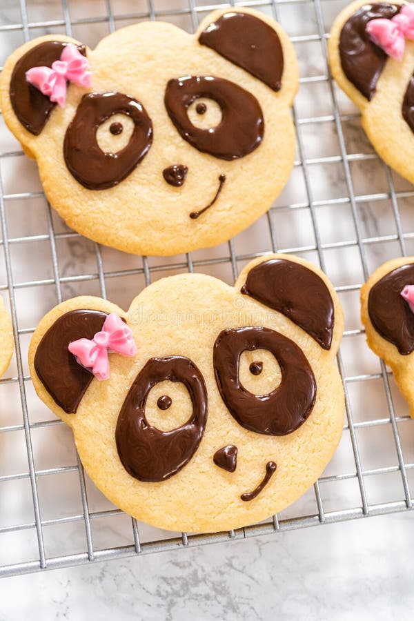 Panda Shaped Shortbread Cookies with Chocolate Icing Stock Photo ...