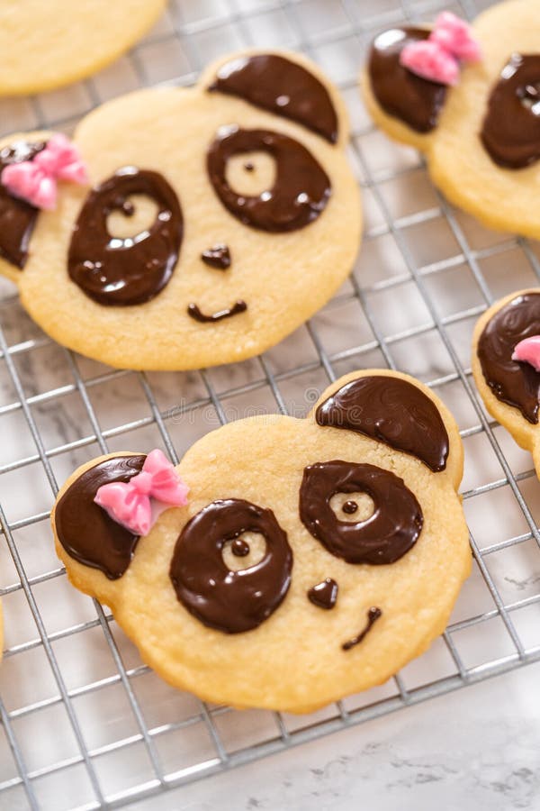 Panda Shaped Shortbread Cookies with Chocolate Icing Stock Photo ...