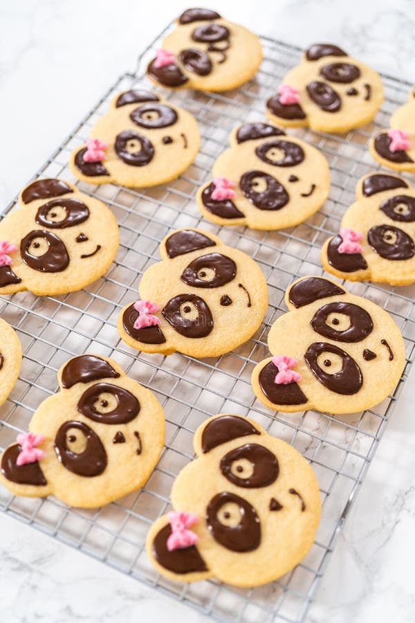 Panda Shaped Shortbread Cookies with Chocolate Icing Stock Image ...