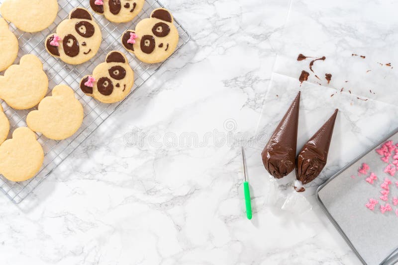 Panda Shaped Shortbread Cookies with Chocolate Icing Stock Image ...