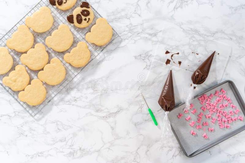 Panda Shaped Shortbread Cookies with Chocolate Icing Stock Image ...