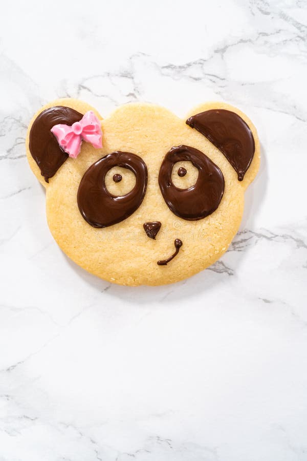 Panda Shaped Shortbread Cookies with Chocolate Icing Stock Image ...