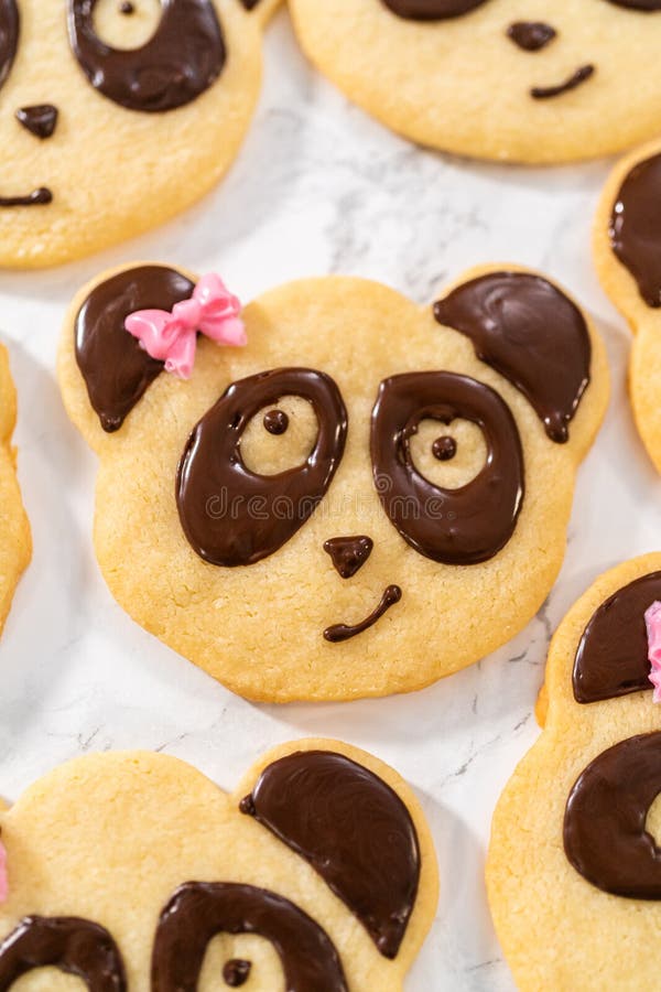 Panda Shaped Shortbread Cookies with Chocolate Icing Stock Image ...