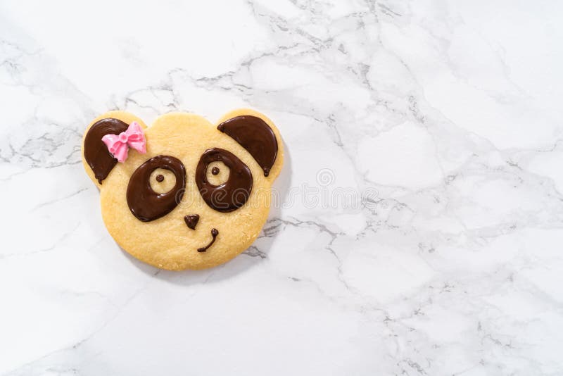 Panda Shaped Shortbread Cookies with Chocolate Icing Stock Photo ...