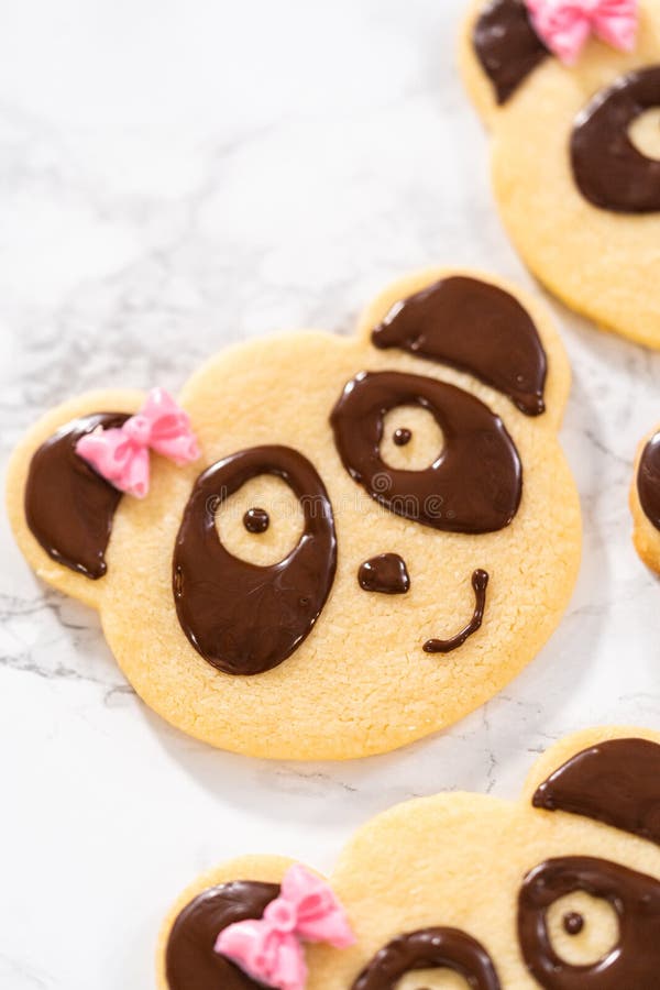 Panda Shaped Shortbread Cookies with Chocolate Icing Stock Image ...