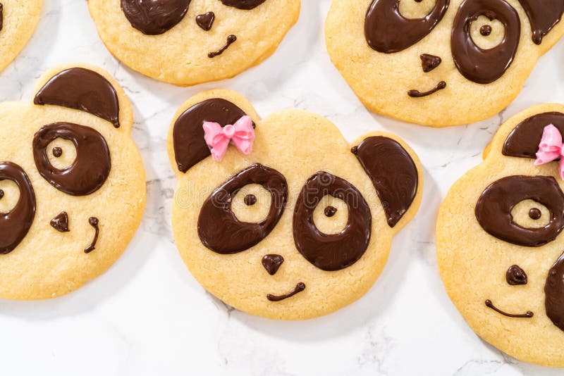 Panda Shaped Shortbread Cookies with Chocolate Icing Stock Photo ...