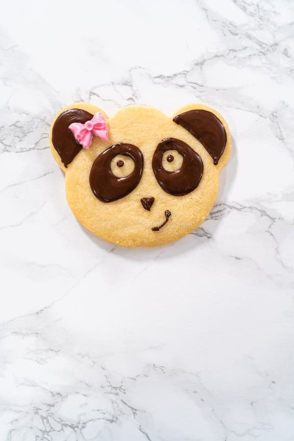 Panda Shaped Shortbread Cookies with Chocolate Icing Stock Image ...