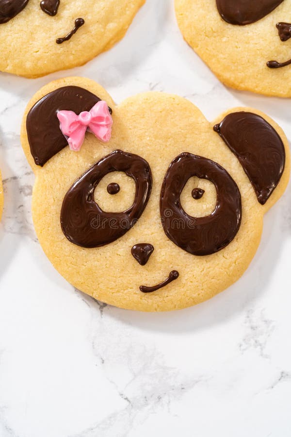 Panda Shaped Shortbread Cookies with Chocolate Icing Stock Image ...