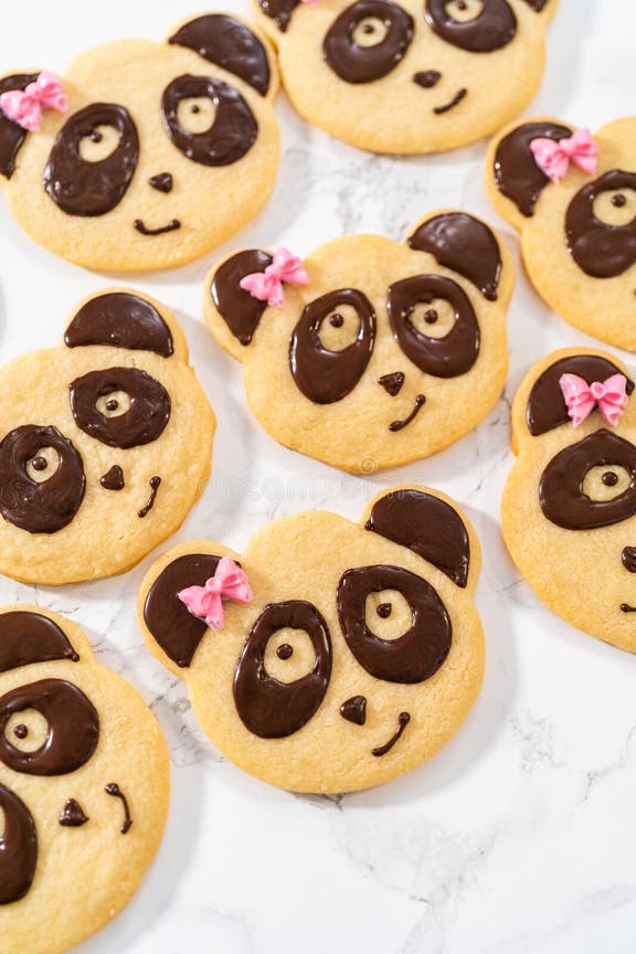 Panda Shaped Shortbread Cookies with Chocolate Icing Stock Image ...