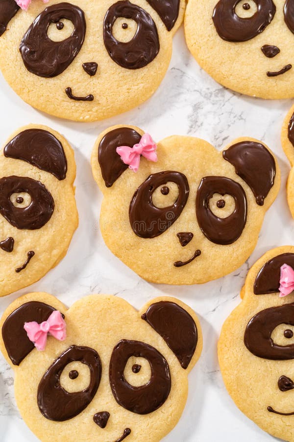 Panda Shaped Shortbread Cookies with Chocolate Icing Stock Image ...
