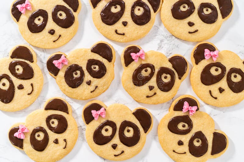 Panda Shaped Shortbread Cookies with Chocolate Icing Stock Image ...