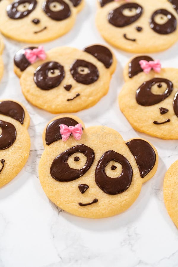 Panda Shaped Shortbread Cookies with Chocolate Icing Stock Photo ...