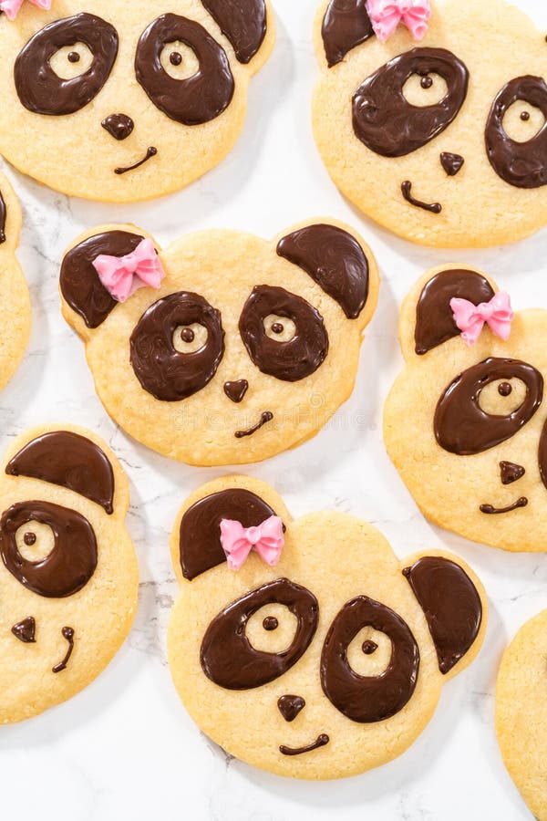 Panda Shaped Shortbread Cookies with Chocolate Icing Stock Photo ...
