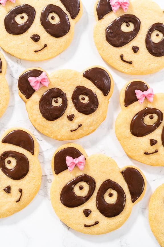 Panda Shaped Shortbread Cookies with Chocolate Icing Stock Photo ...