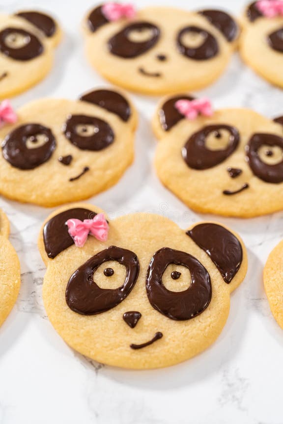 Panda Shaped Shortbread Cookies with Chocolate Icing Stock Photo ...