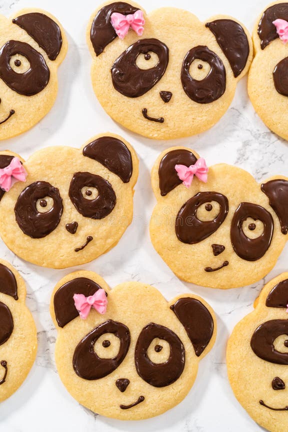 Panda Shaped Shortbread Cookies with Chocolate Icing Stock Image ...