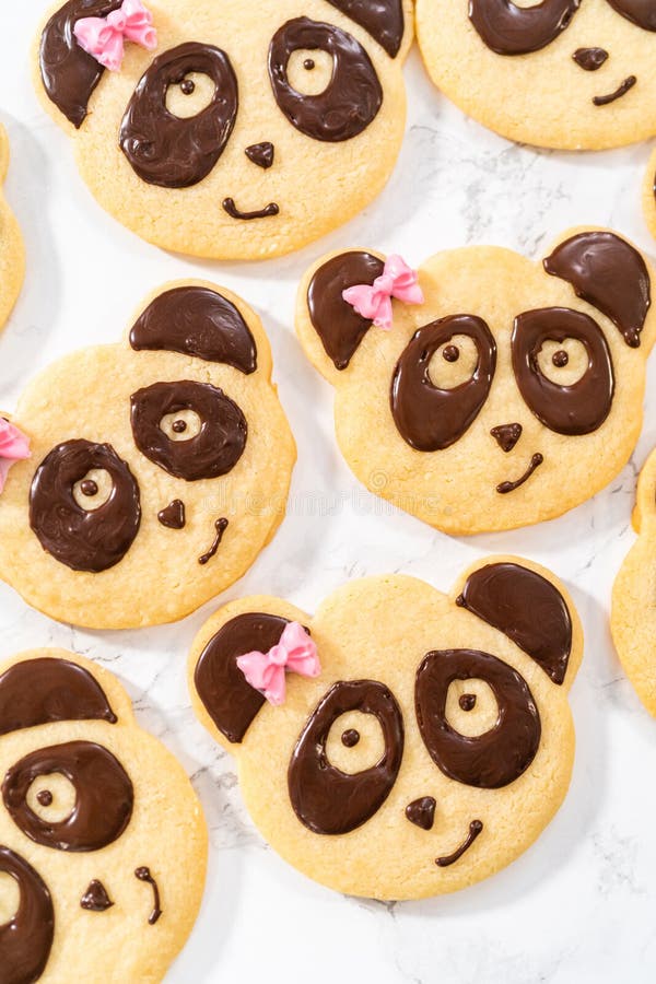 Panda Shaped Shortbread Cookies with Chocolate Icing Stock Image ...