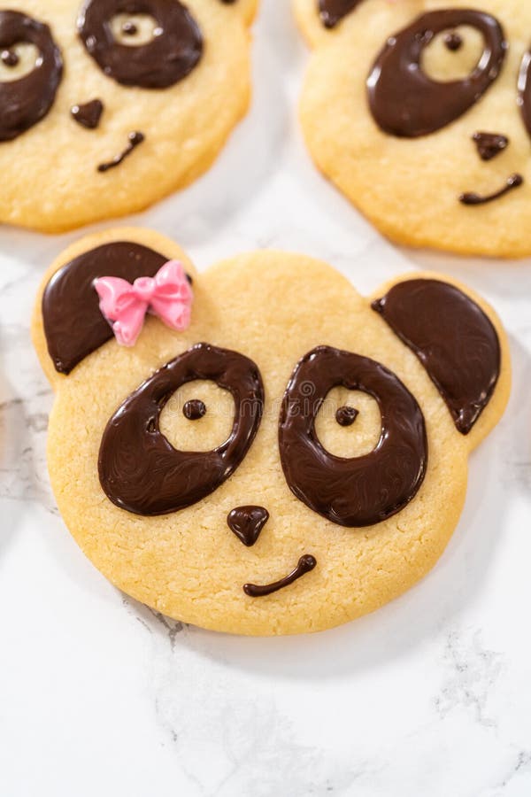 Panda Shaped Shortbread Cookies with Chocolate Icing Stock Photo ...