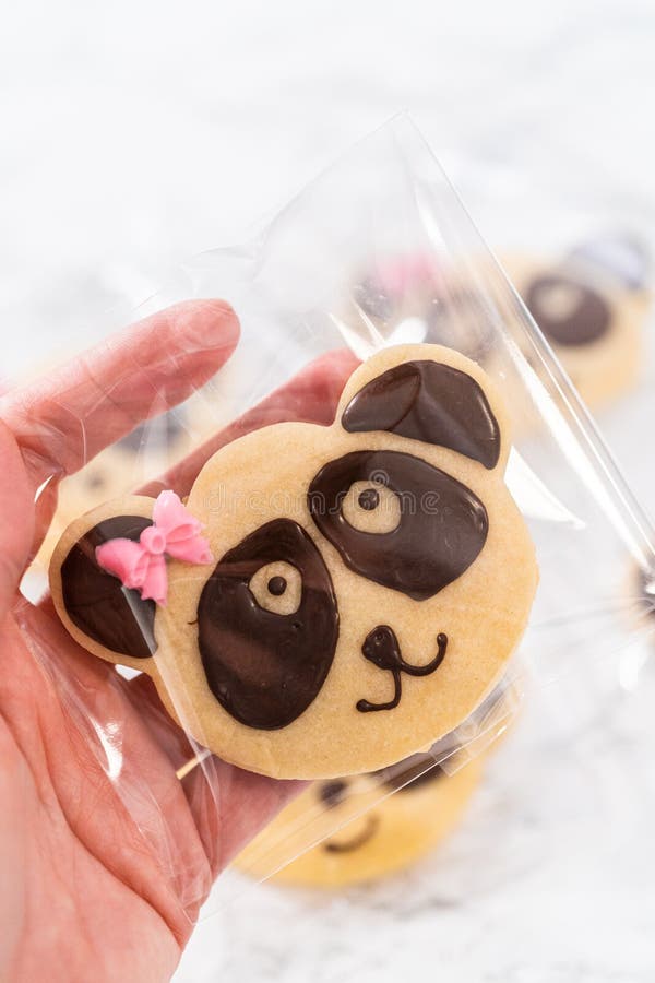 Panda Shaped Shortbread Cookies with Chocolate Icing Stock Image ...