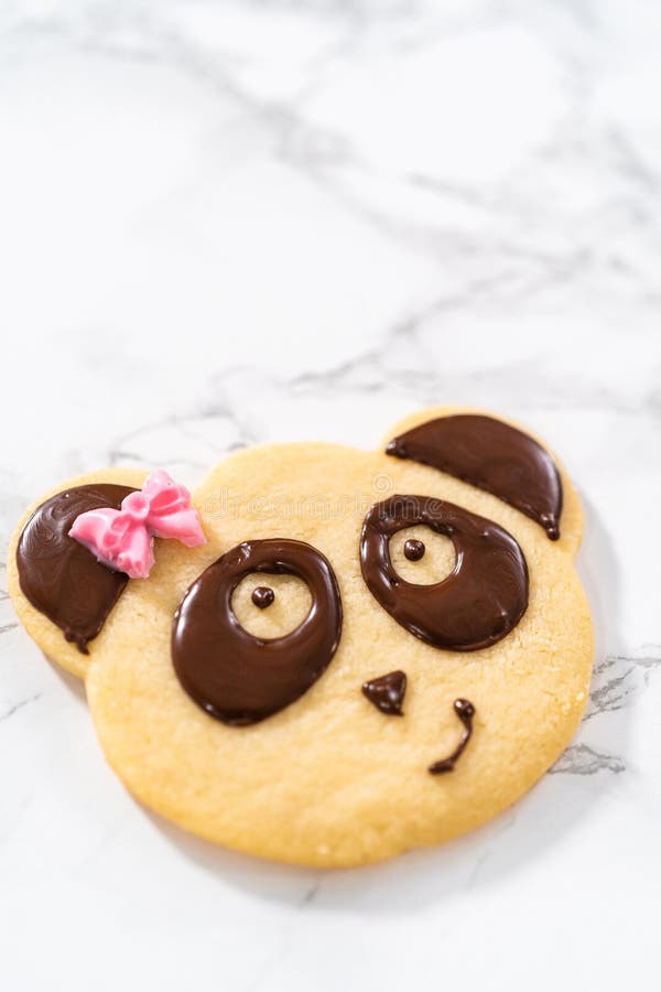 Panda Shaped Shortbread Cookies with Chocolate Icing Stock Image ...