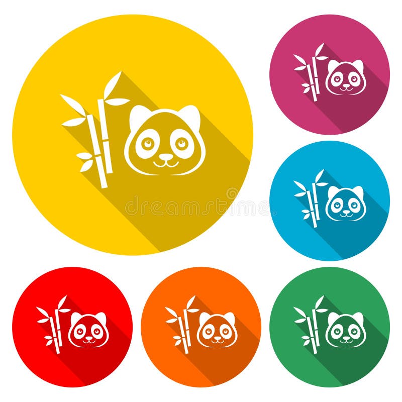 Panda Silhouette with Bamboo Icon with Long Shadow Stock Illustration ...