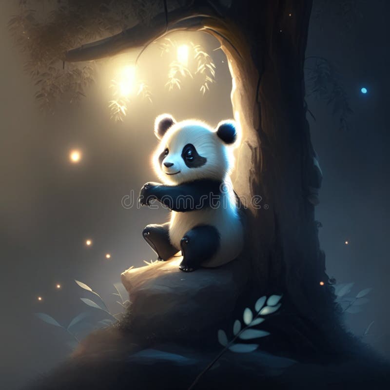 Panda Sitting in a Cave in the Moonlight. 3d Illustration Generative AI ...