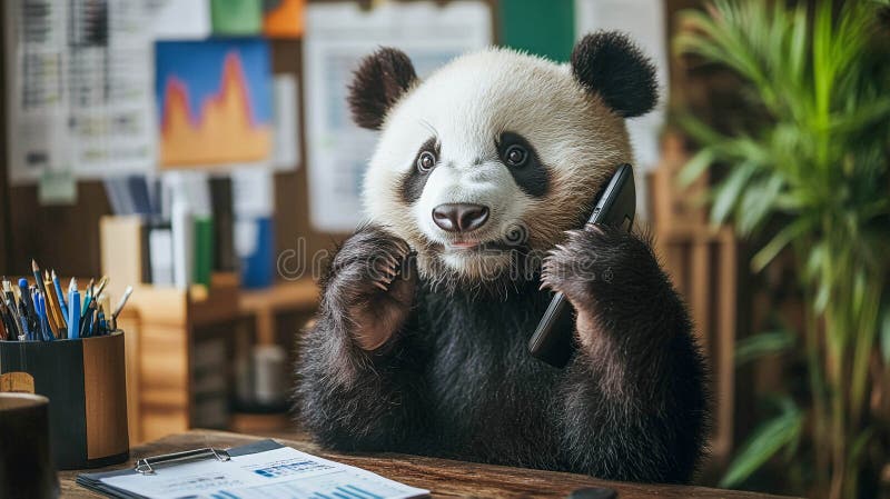 A Panda Sitting at a Desk in an Office Setting. Stock Illustration ...