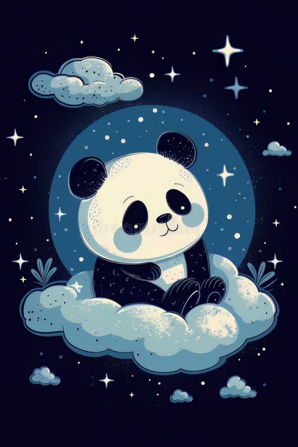 Panda Sleeping on a Cloud on a Starry Night Stock Image - Image of ...