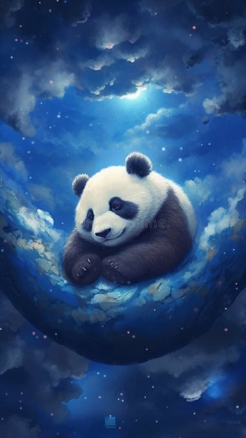Panda Sleeping on a Dark Sky Cloud in the Style of Dark Matter Art ...