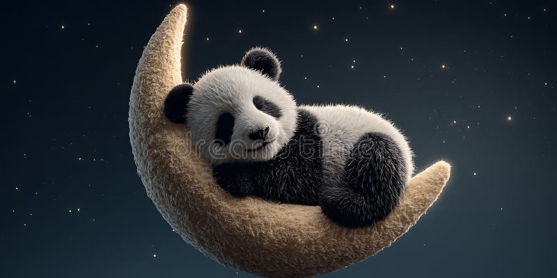 Panda Sleeping on the Moon stock illustration. Illustration of relaxing ...